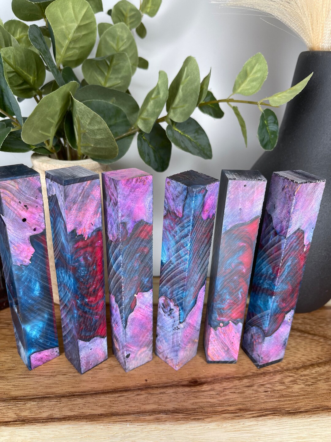 Pen Blanks Blue Red Purple Pink Dye Stabilized Maple Burl Hybrid ...