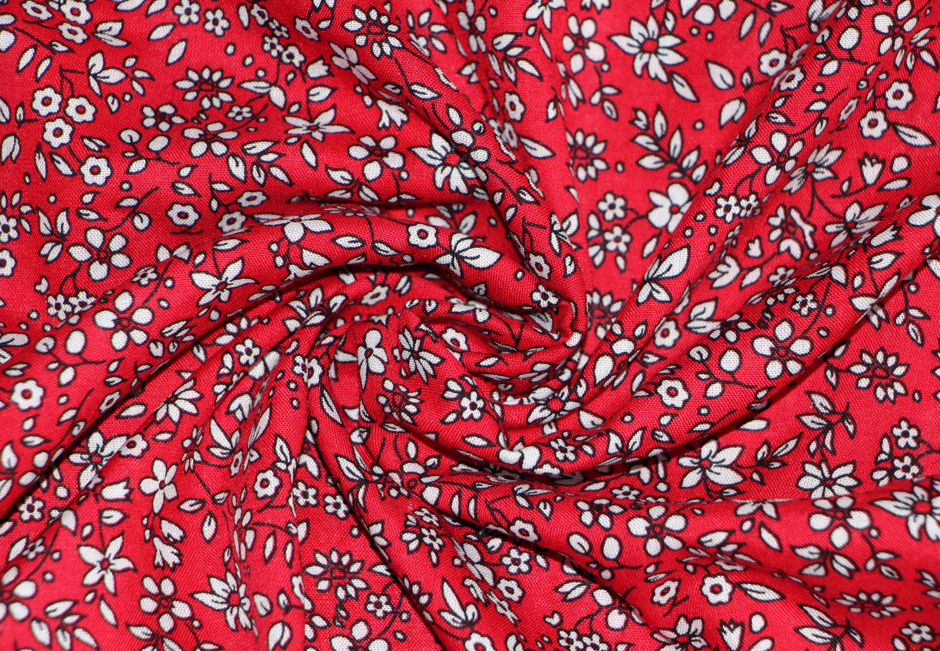 Rayon Fabric by the Yard, Rayon Challis Fabric, Red Ditsy Floral Rayon ...