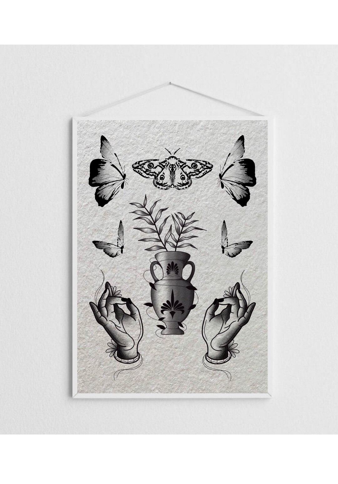 Tattoo Flash Butterfly, Black and Grey Gothic Art Print, Witchy Poster ...