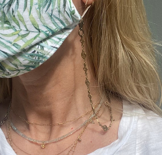 Antique Gold Tone Diamond Swirl Link Face mask chain | Etsy