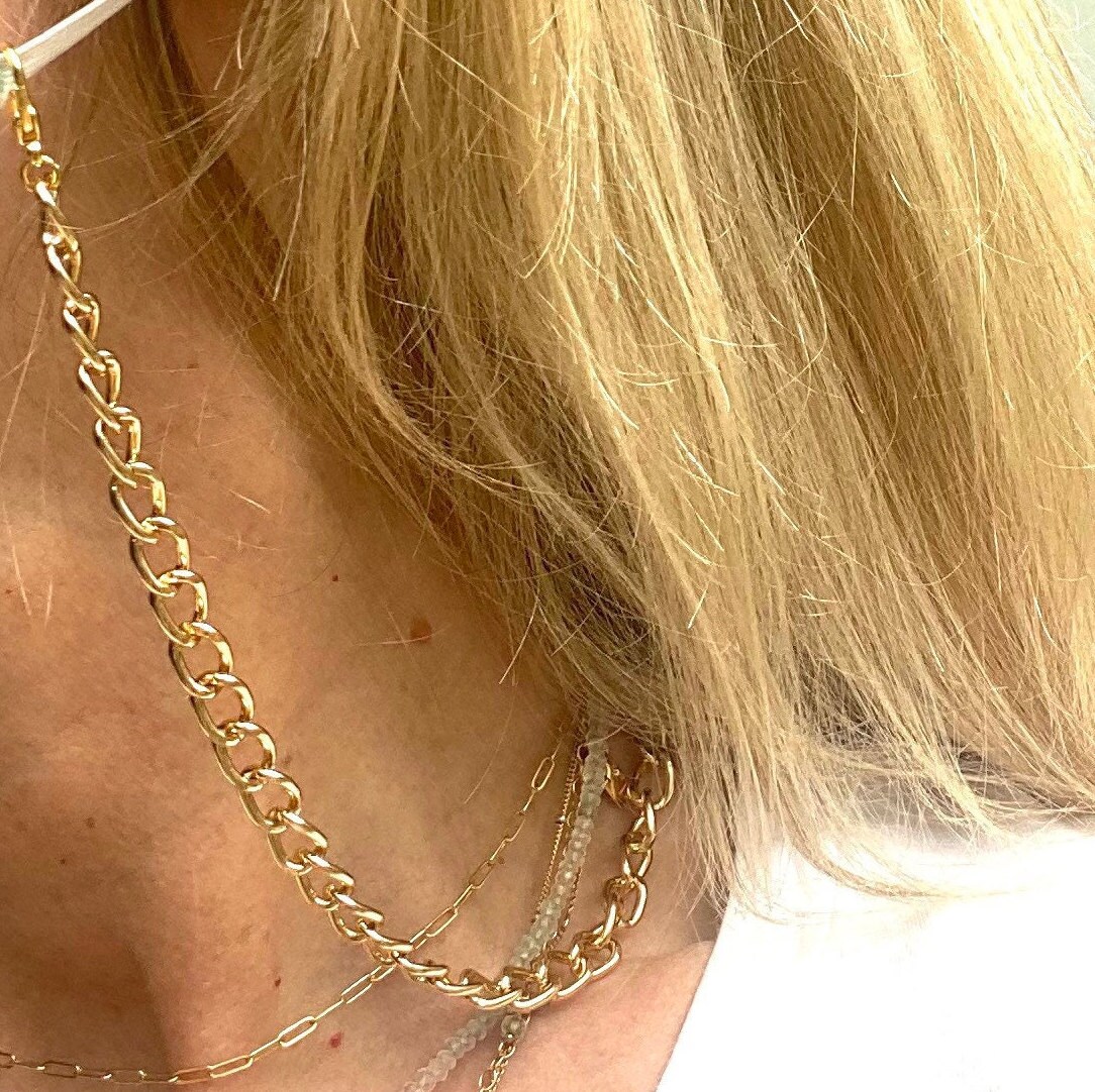 Gold Tone Medium Curb Chain Face Mask Chain Necklace Mask - Etsy
