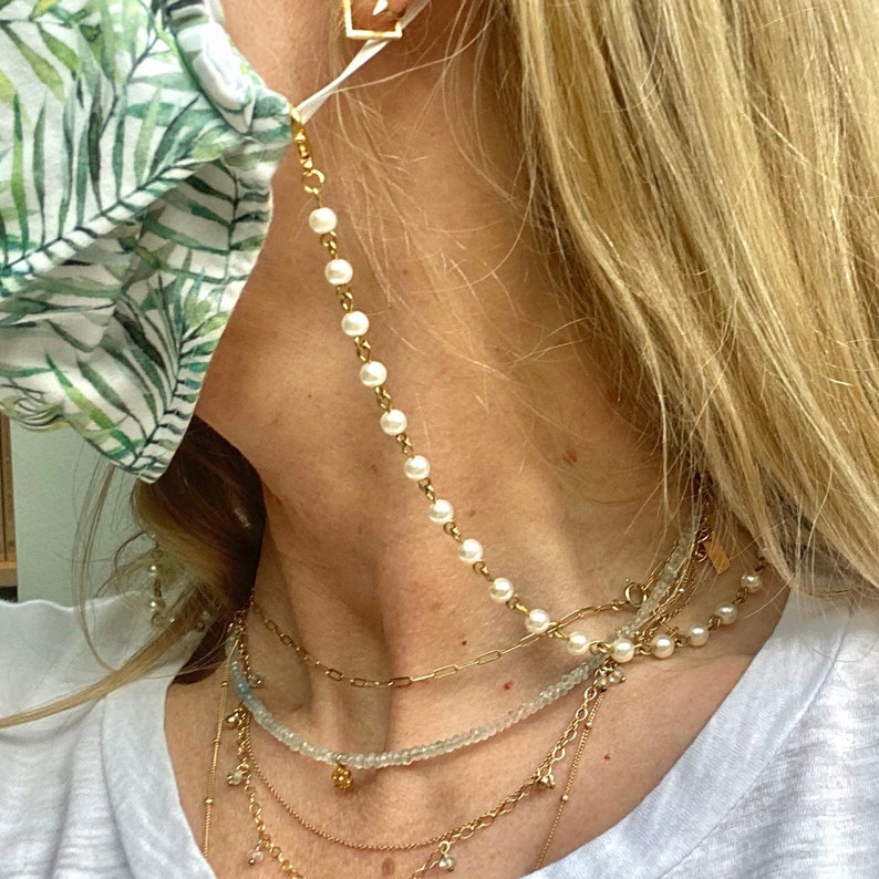 Pretty gold tone imitation pearl chain Face mask chain mask | Etsy