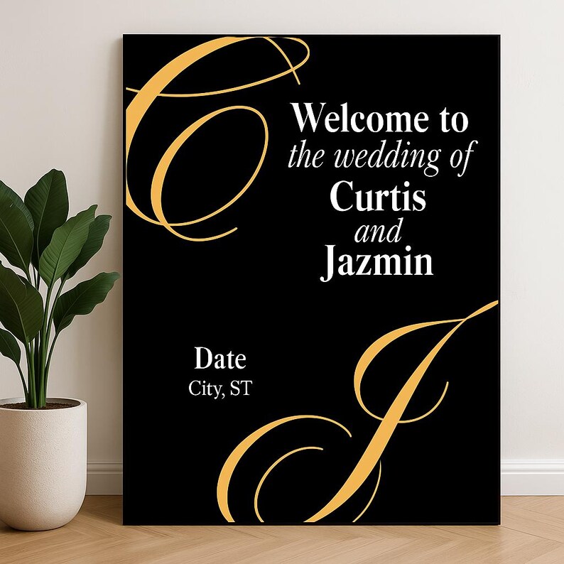 Elegant Black & Gold Wedding Welcome Sign | Modern Wedding Sign ...