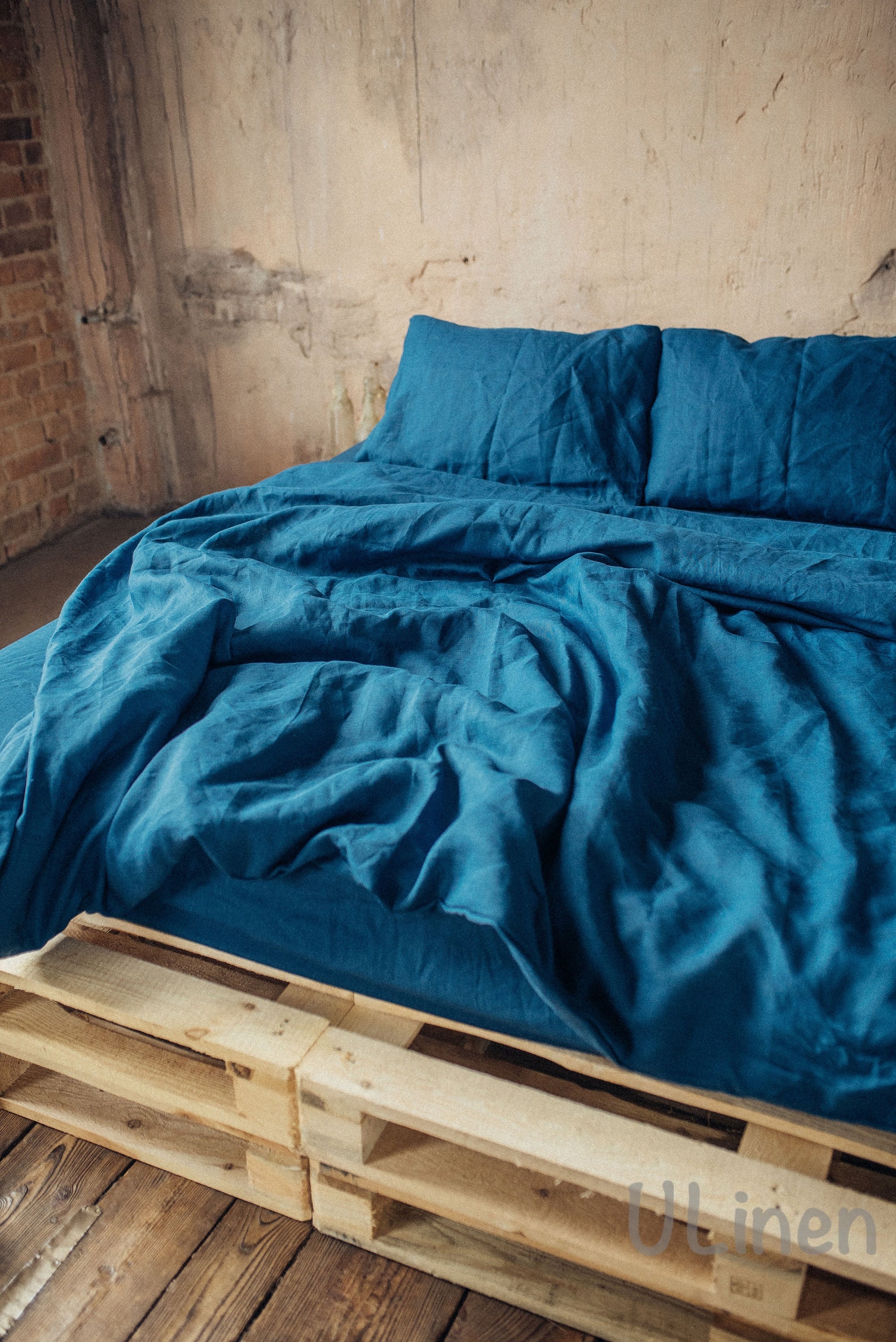 Linen Bedding Set Azure Blue Color 1 Duvet Cover and 2 - Etsy