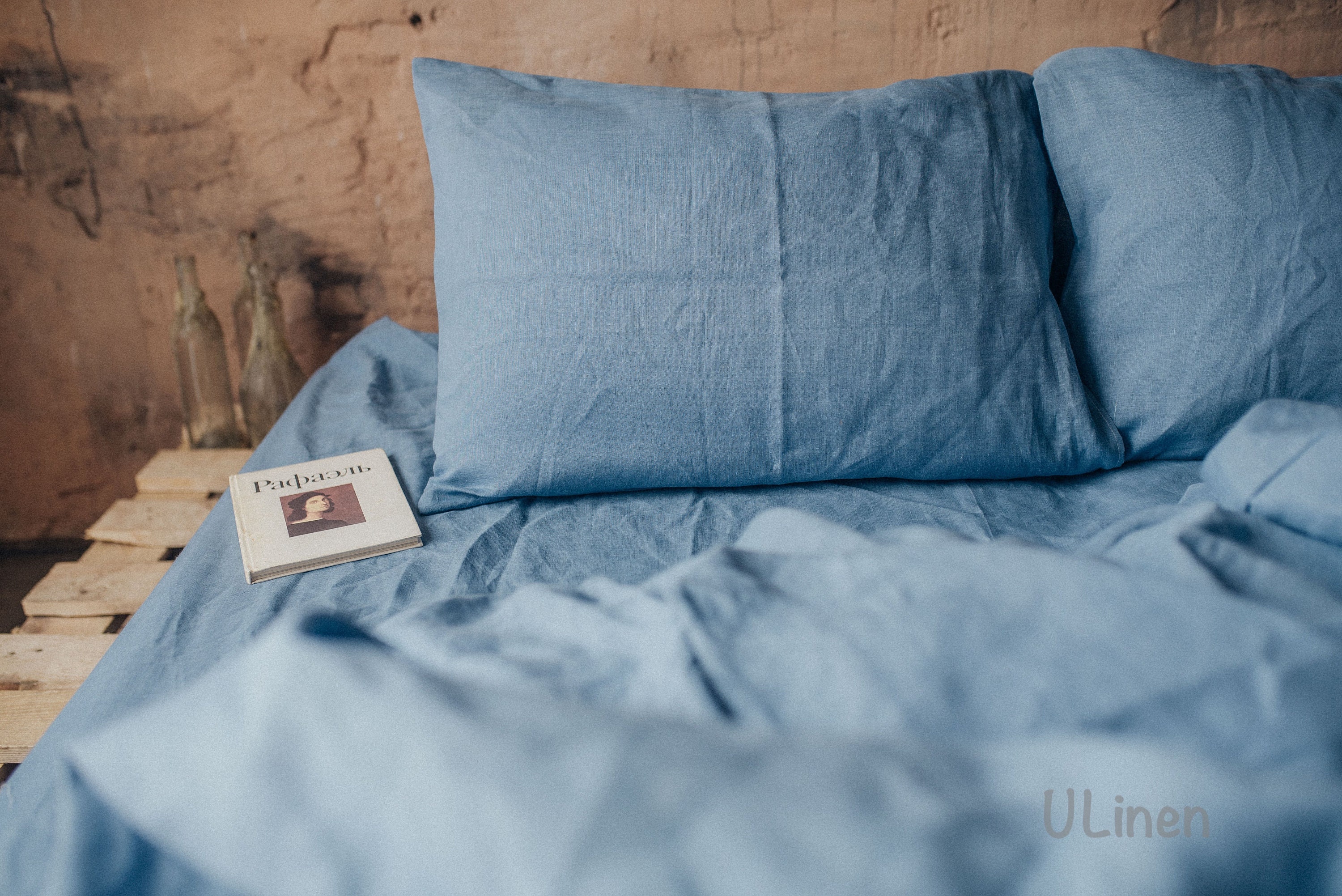 Linen Fitted Sheet Brilliant Blue Color Queen Full King - Etsy