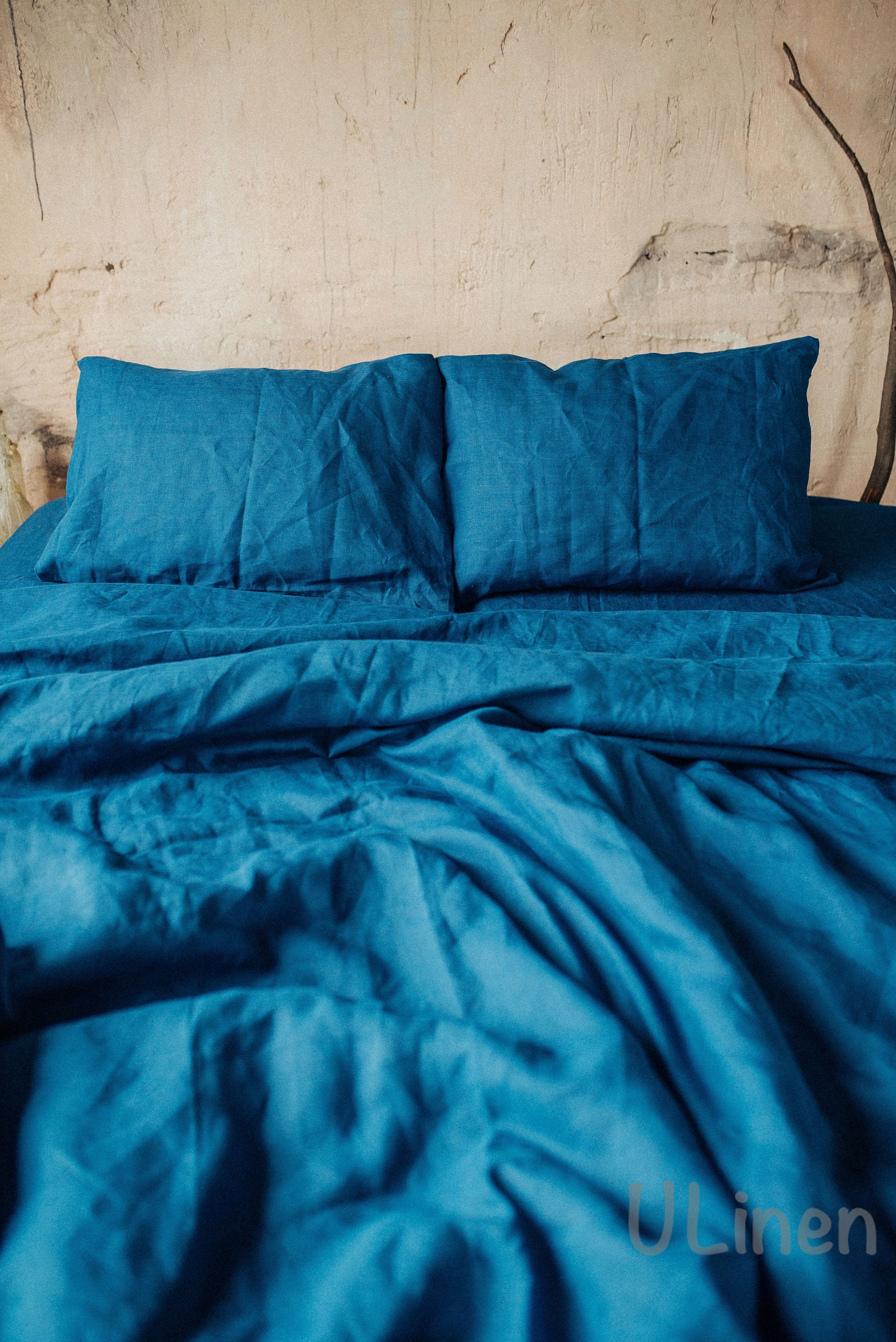 Linen Bedding Set Azure Blue Color 1 Duvet Cover and 2 - Etsy