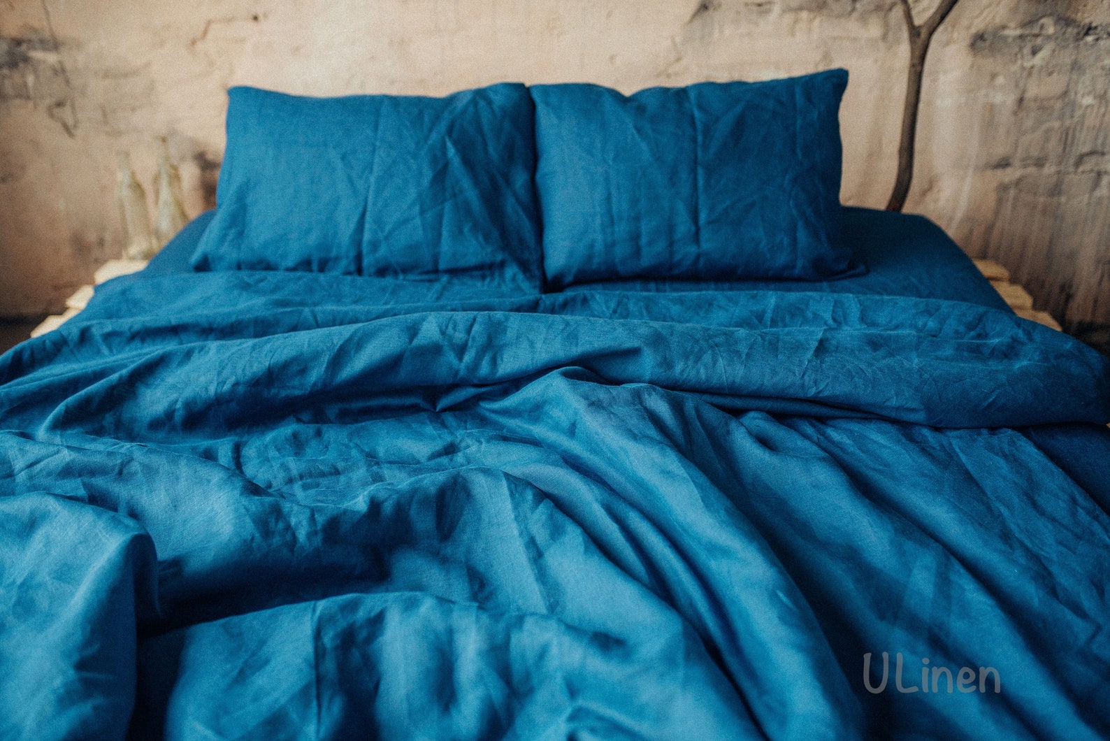 Linen Bedding Set Azure Blue Color 1 Duvet Cover and 2 - Etsy