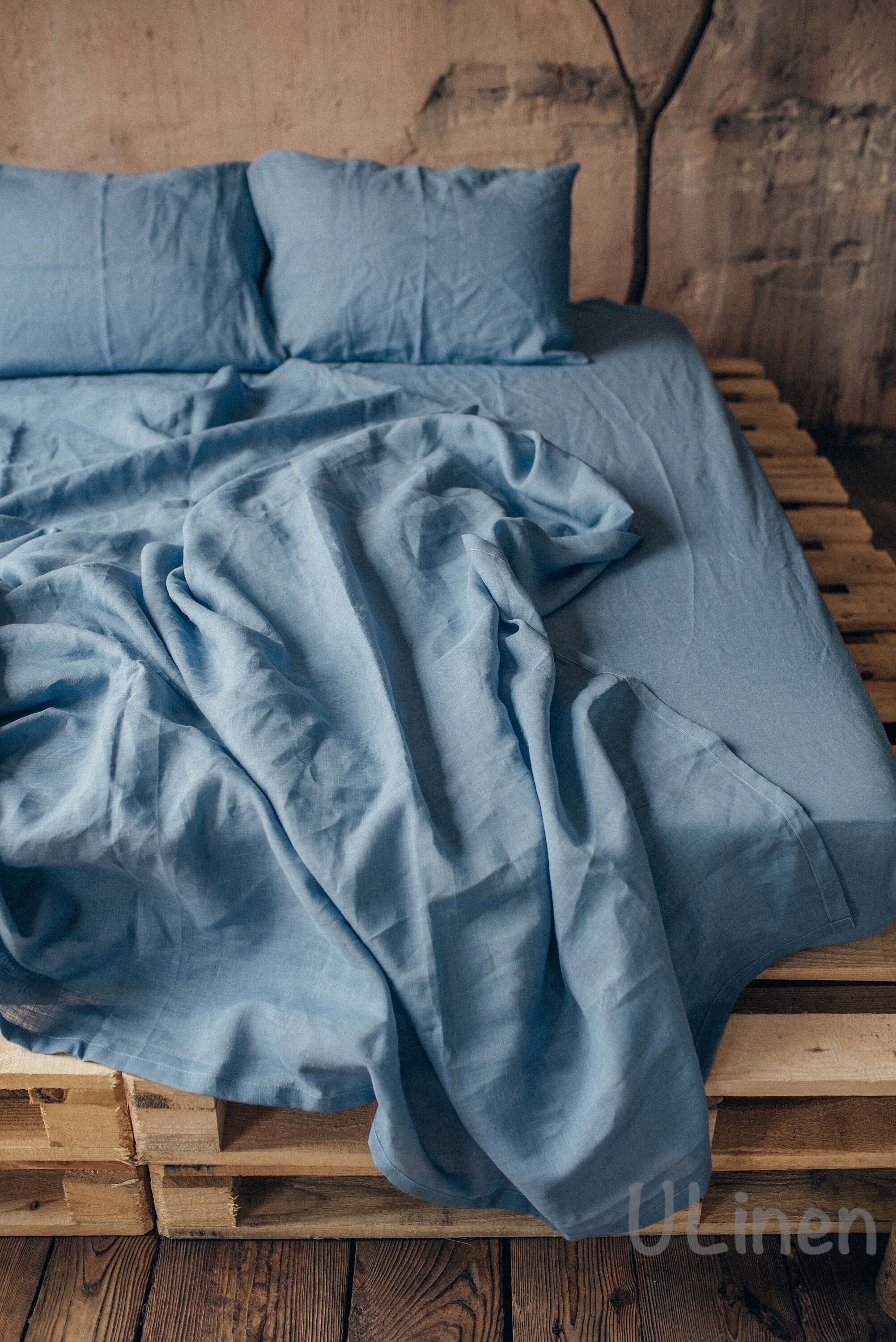 Linen Fitted Sheet Brilliant Blue Color Queen Full King - Etsy