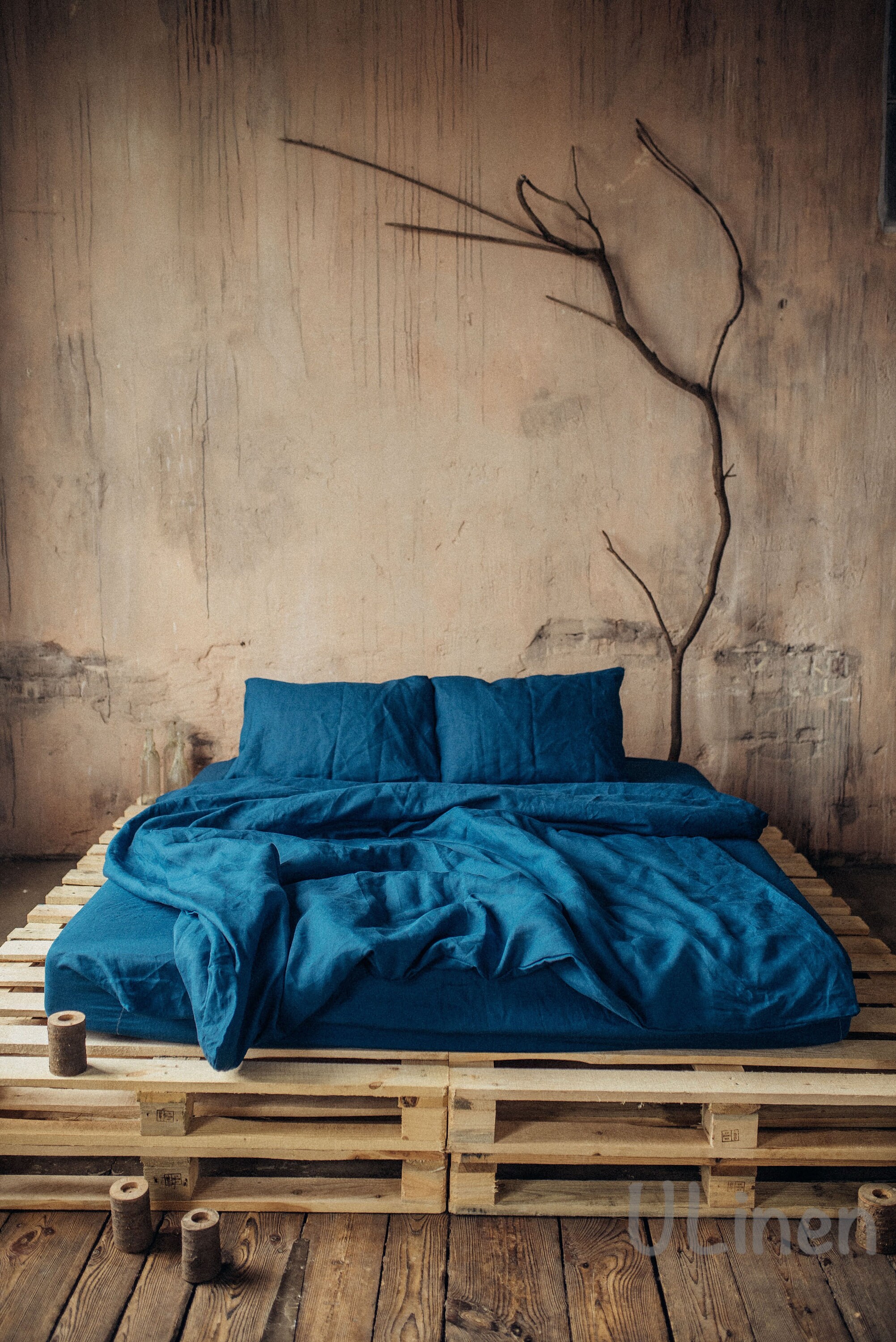 Linen Bedding Set Azure Blue Color 1 Duvet Cover and 2 - Etsy