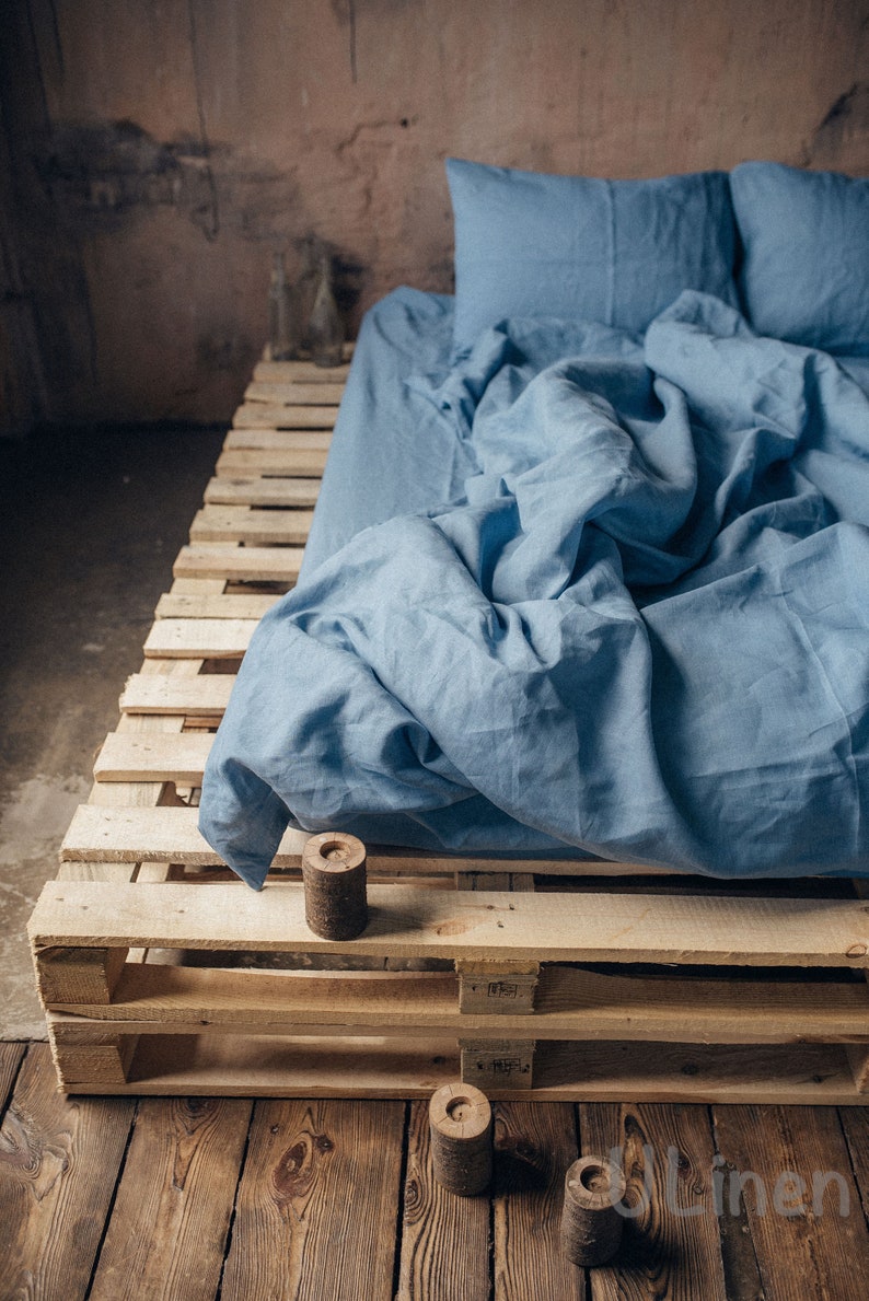 Linen Bedding Set Brilliant Blue Color Duvet Cover and 2 - Etsy
