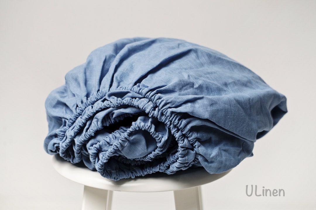 Linen Fitted Sheet Brilliant Blue Color Queen Full King - Etsy