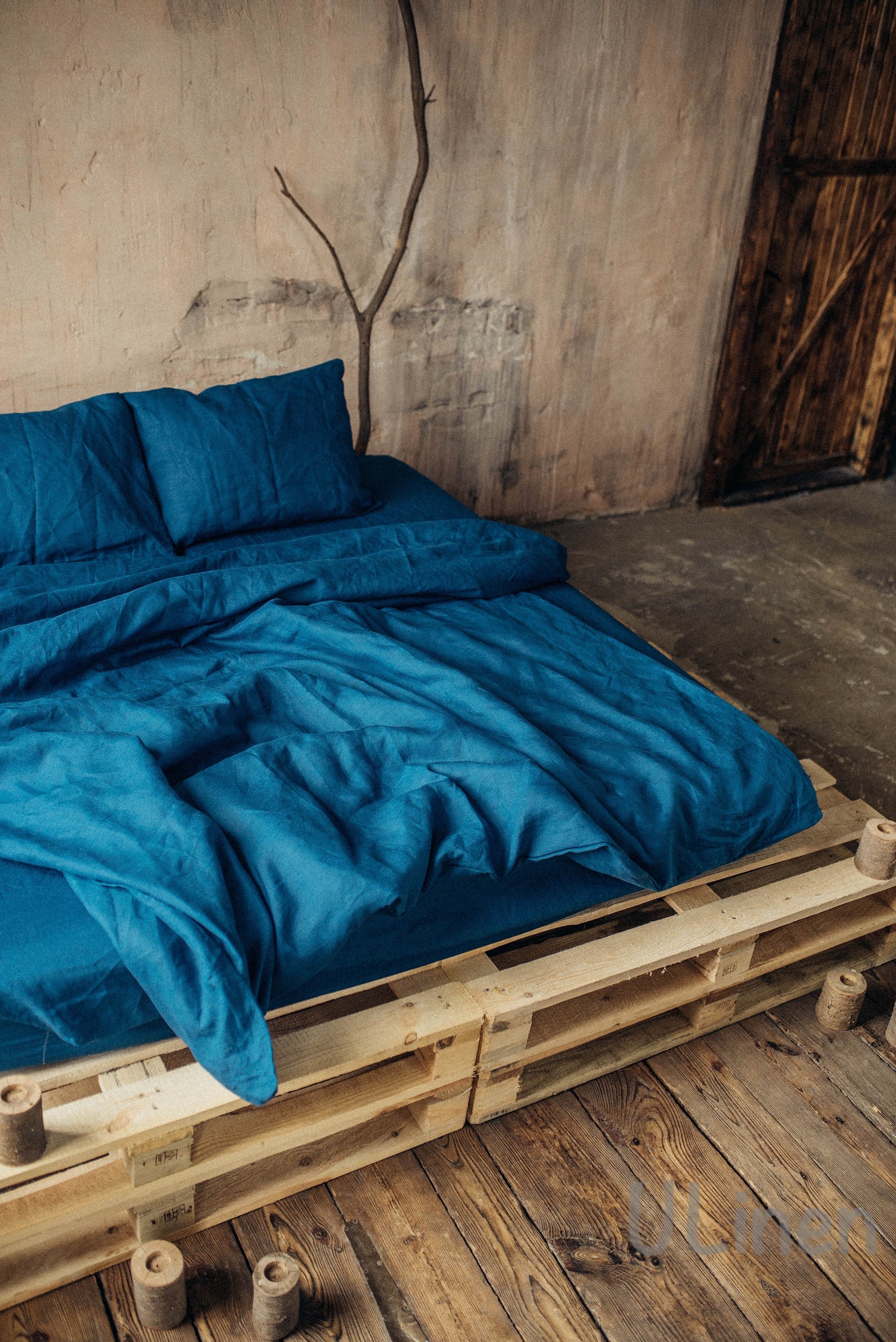 Linen Bedding Set Azure Blue Color 1 Duvet Cover and 2 - Etsy