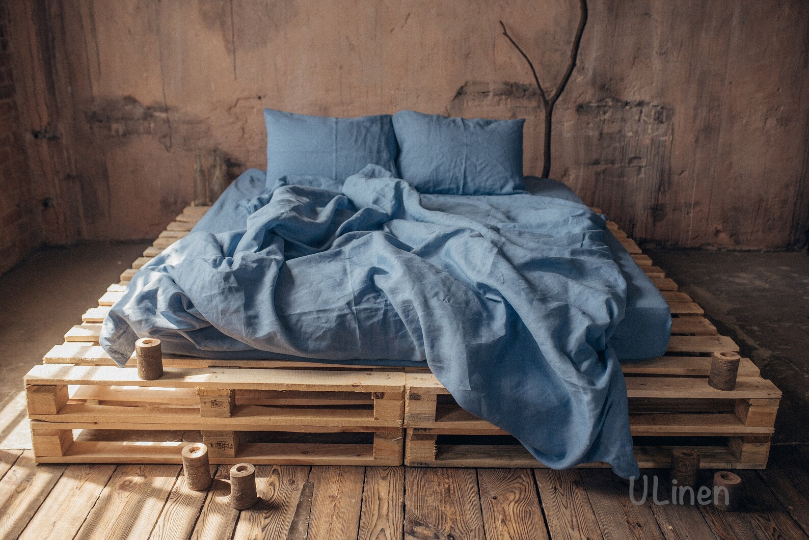 Linen Bedding Set Brilliant Blue Color Duvet Cover and 2 - Etsy