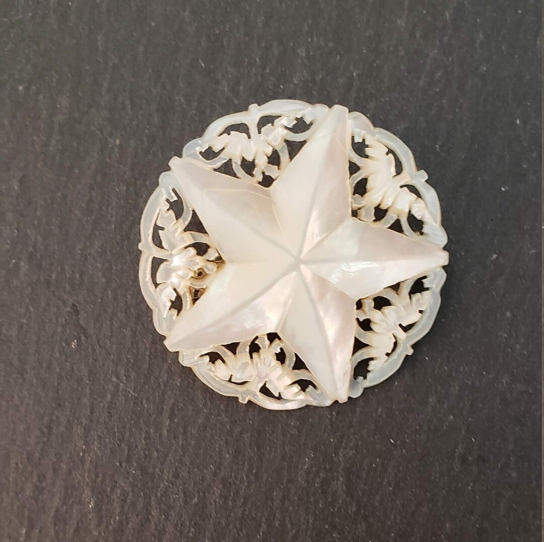 Vintage Mother of Pearl Deep Carved Round Five Point Star Pin - Etsy