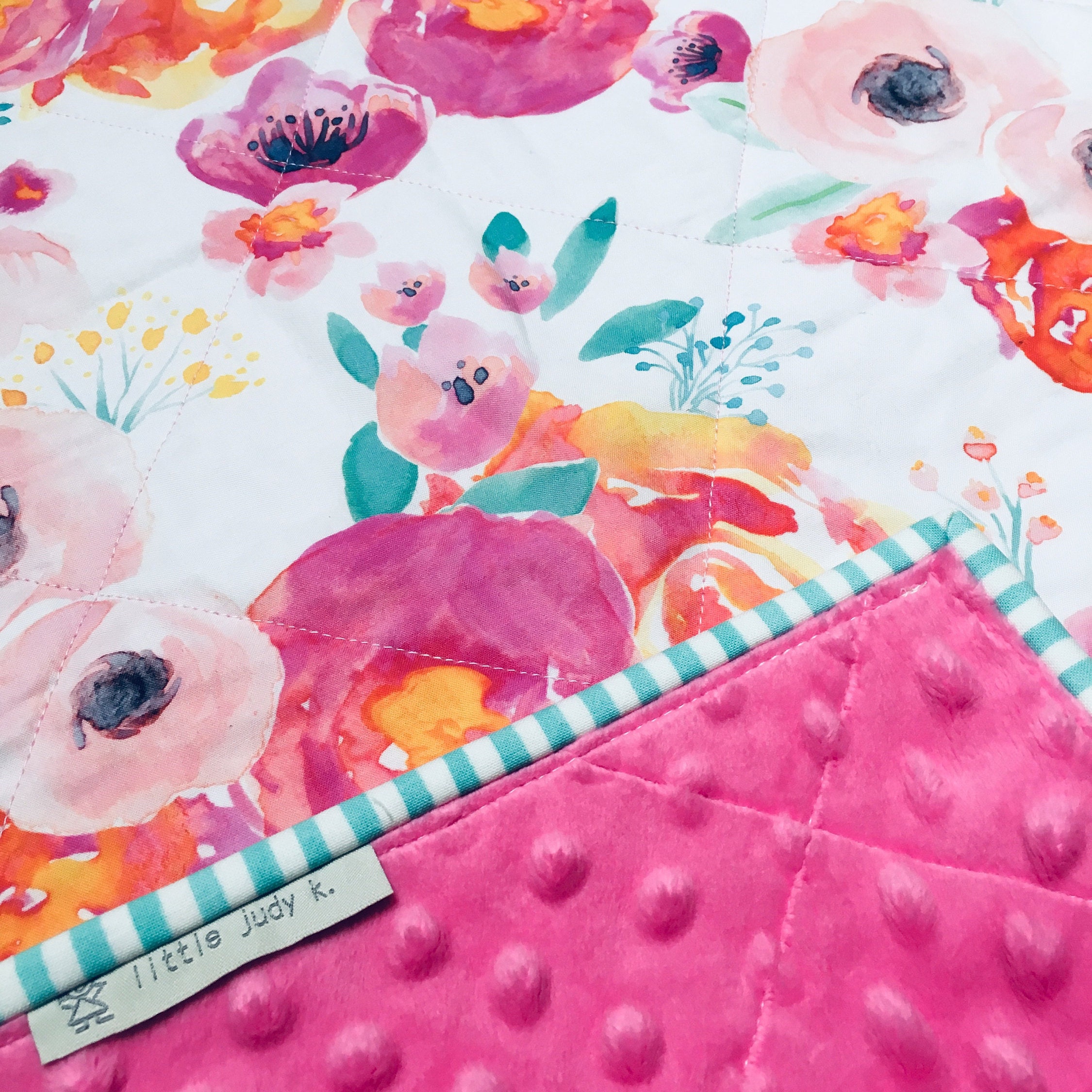 Baby Girl Pink Floral Quilt-toddler Quilt-whole Cloth Quilt Baby-modern ...