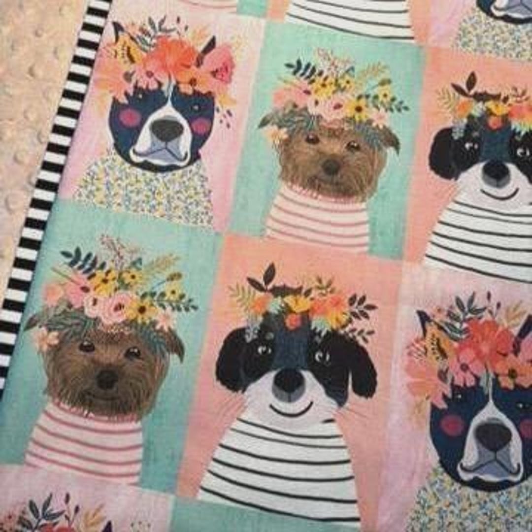 Baby Girl Modern Dog Print Quilt With Soft Dimple Dot Minky Order to ...