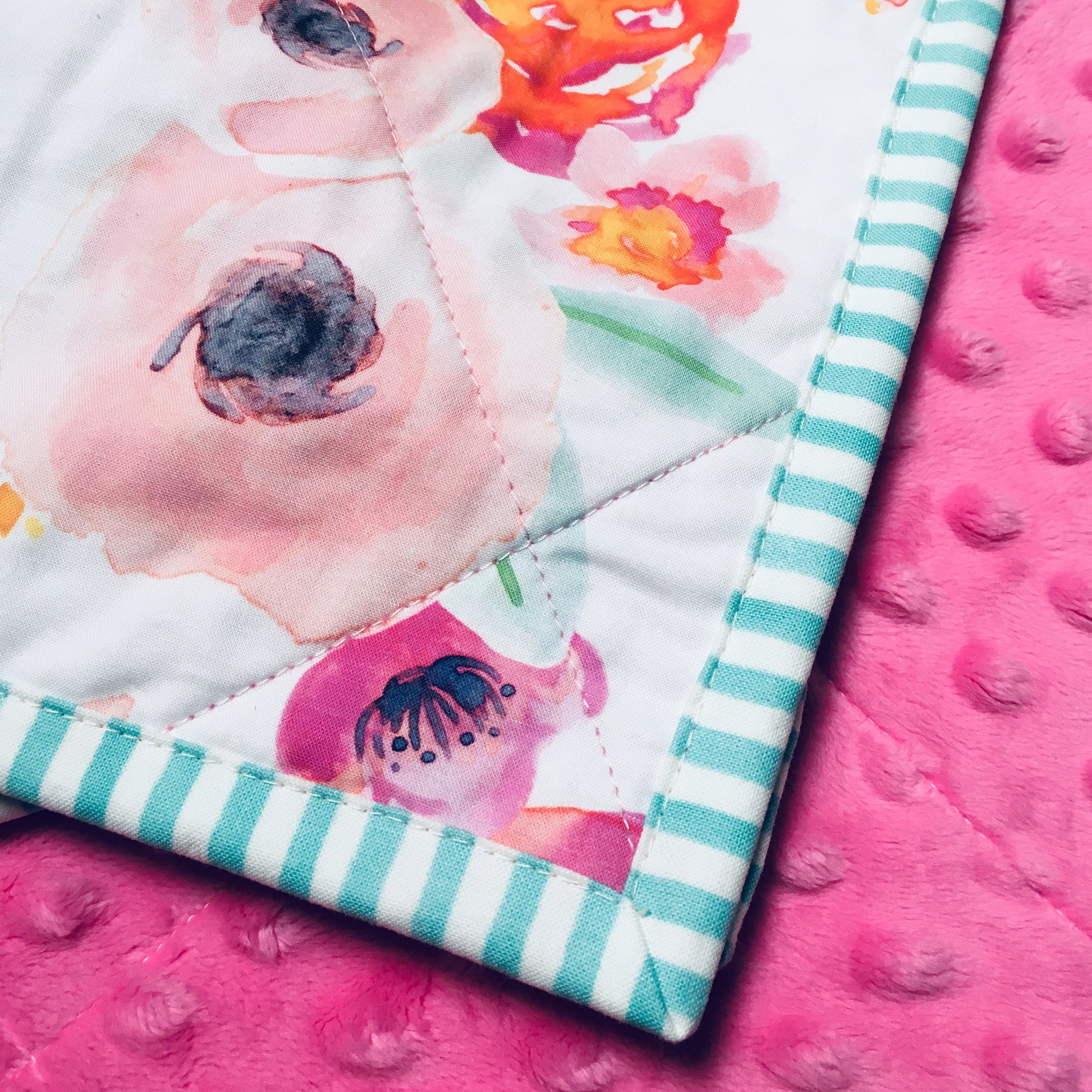 Baby Girl Pink Floral Quilt-toddler Quilt-whole Cloth Quilt Baby-modern ...