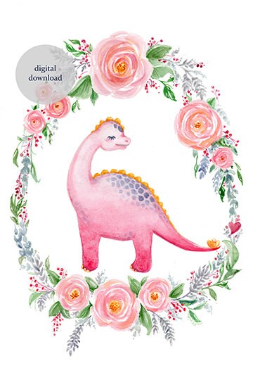 Pink Dinosaur Large Printable Poster. Ombre Dino Decor, Dino Baby Girl ...
