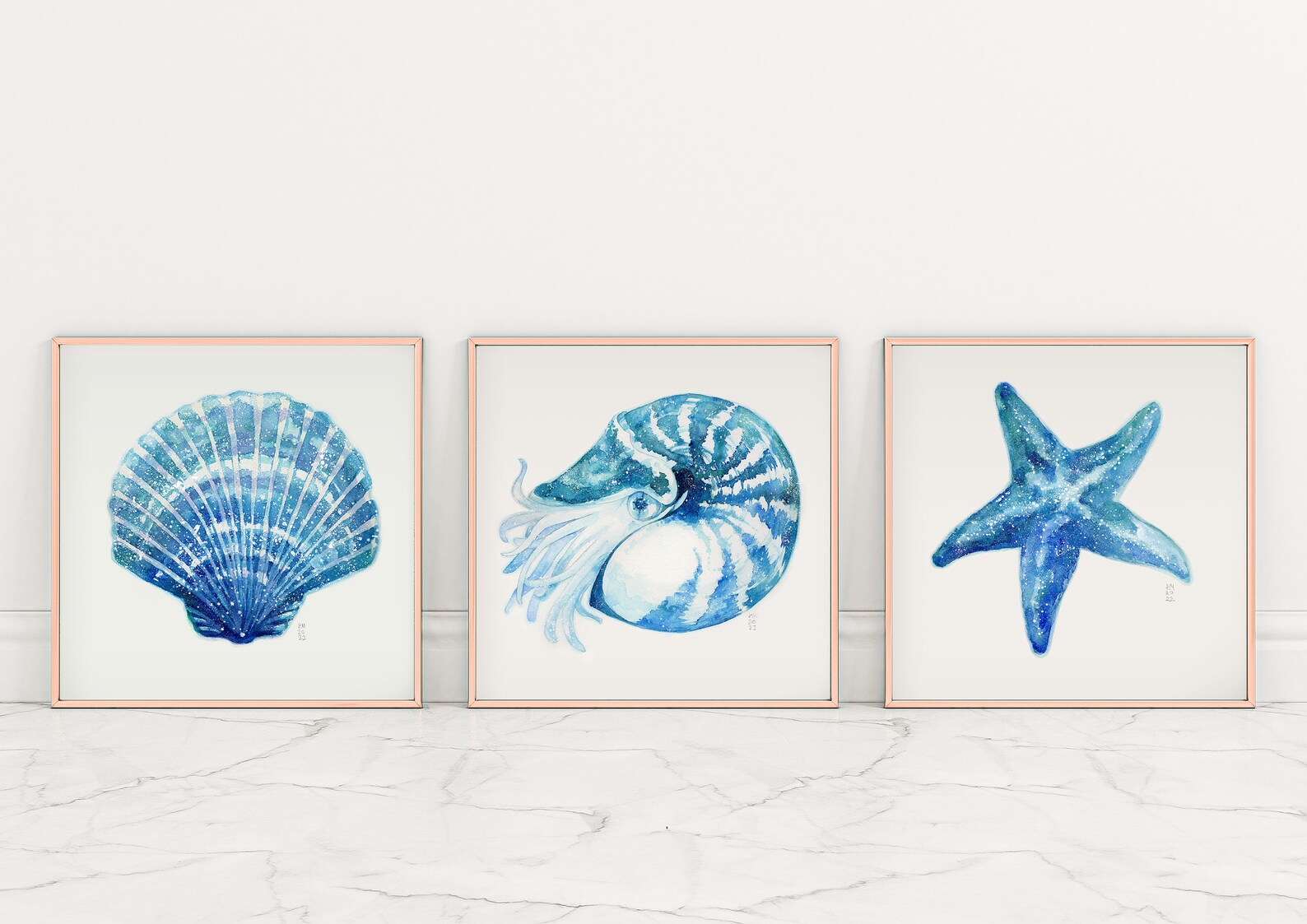 Beach Gallery Wall, Nautilus Poster, Beach Galaxy Art, Shell Decor ...