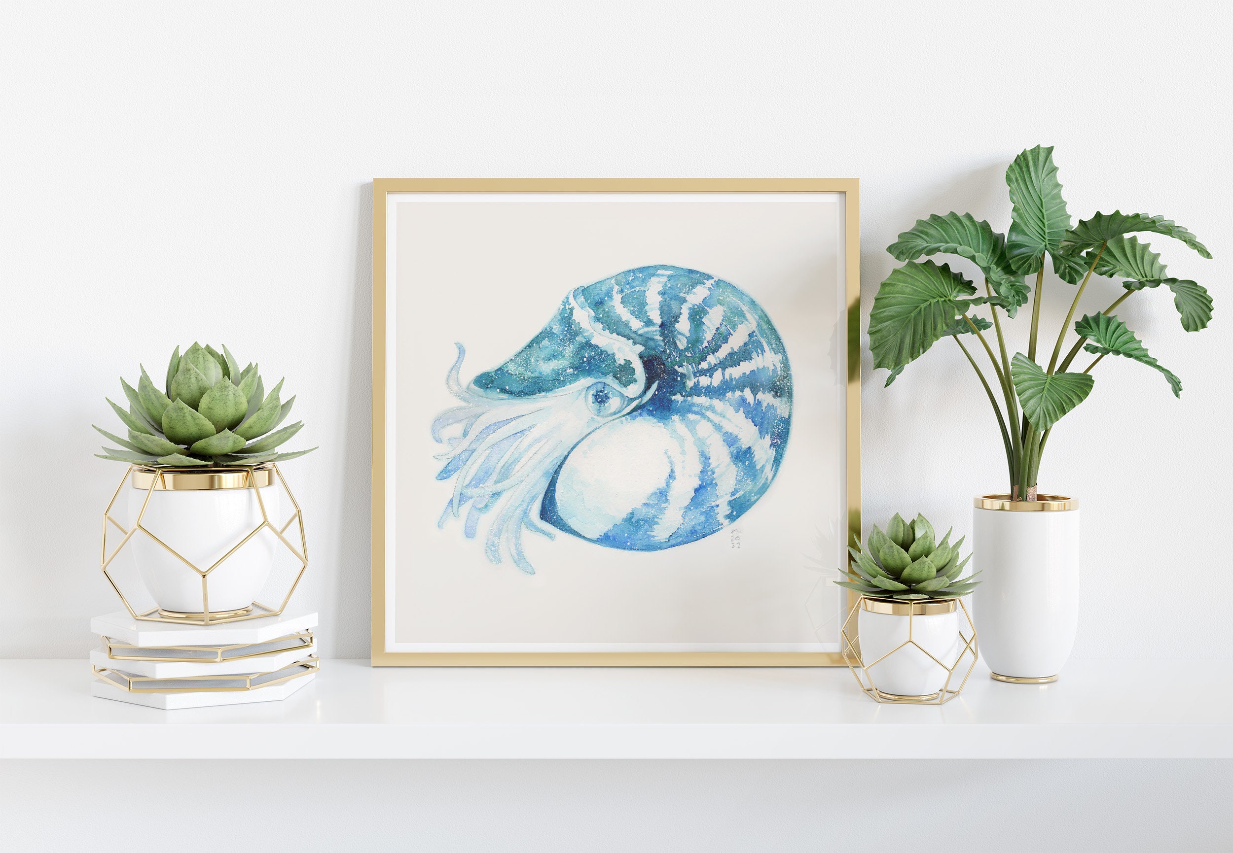 Beach Gallery Wall, Nautilus Poster, Beach Galaxy Art, Shell Decor ...