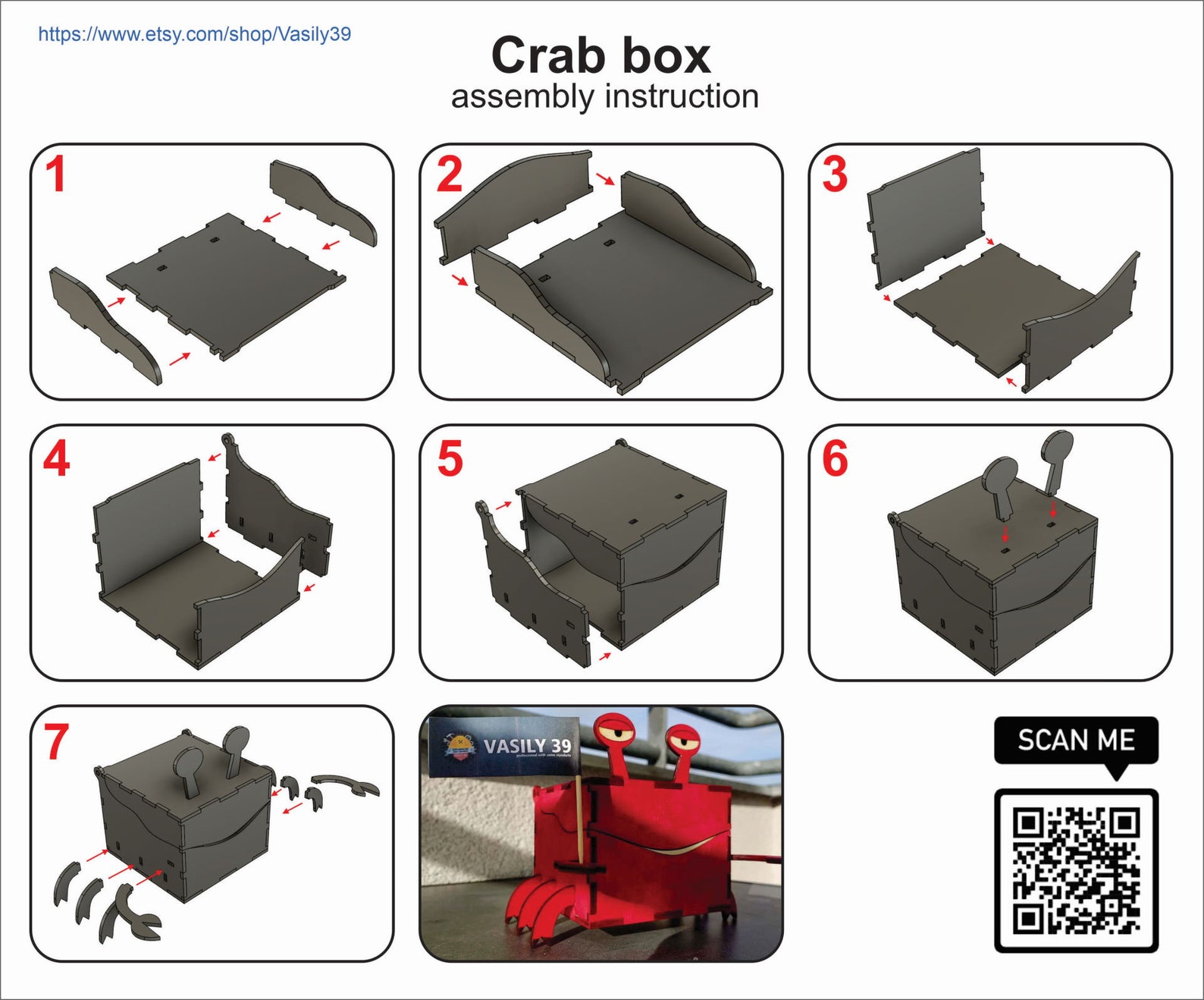 Crab Box. Laser Cut Files SVG, DXF, CDR Digital Product - Etsy
