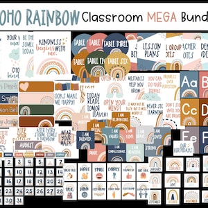 Boho Rainbow Classroom Decor MEGA BUNDLE 12 Item Bundle Modern Rainbow ...