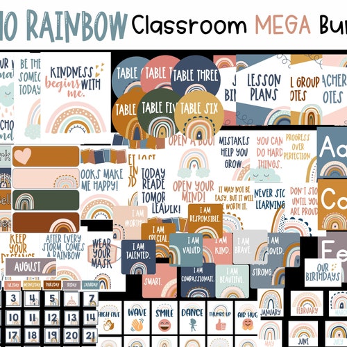Boho Rainbow Classroom Decor MEGA BUNDLE 12 Item Bundle - Etsy