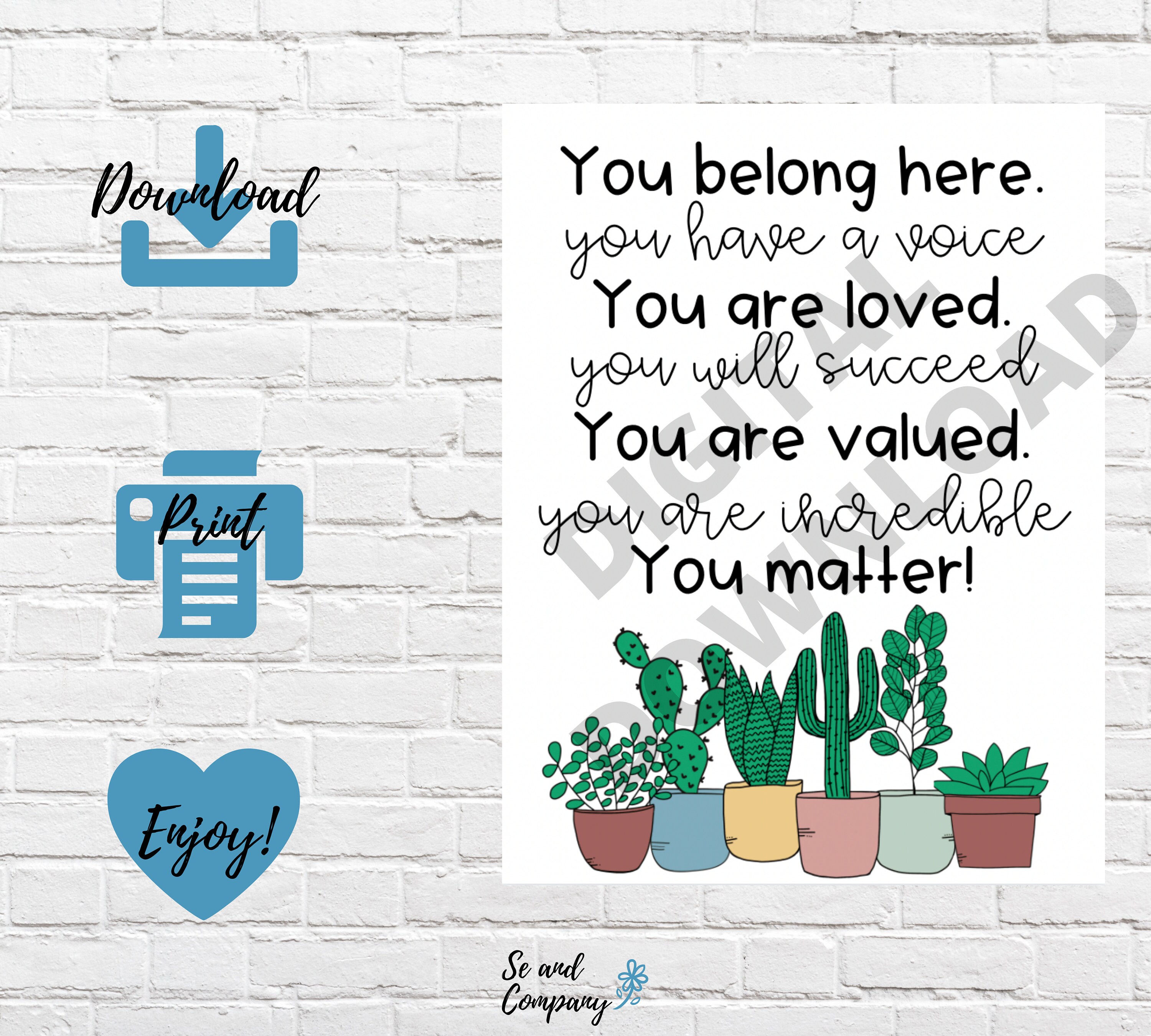 You Belong Here Classroom Sign You Matter Poster Plant | Etsy
