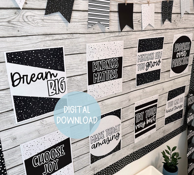 Black & White Spotty Classroom Signs | DIGITAL DOWNLOAD | Black and ...