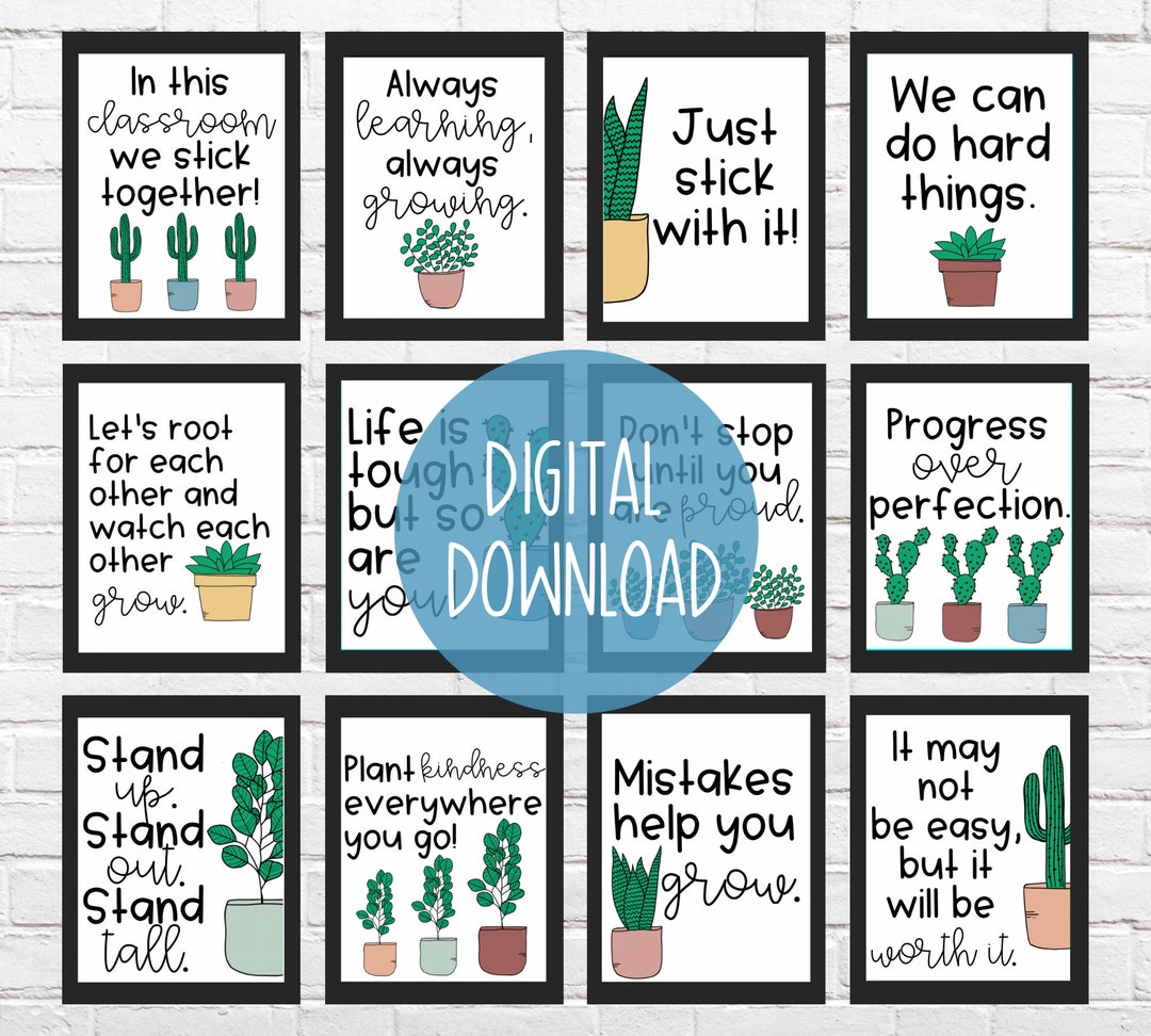 Growth Mindset Classroom Signs | Plant Cactus Succulent Theme | Pastel ...