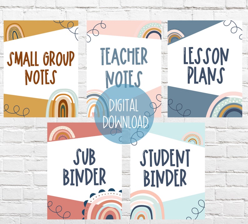 Binder Covers Boho Rainbow Themed | DIGITAL DOWNLOAD | Neutral Rainbow ...