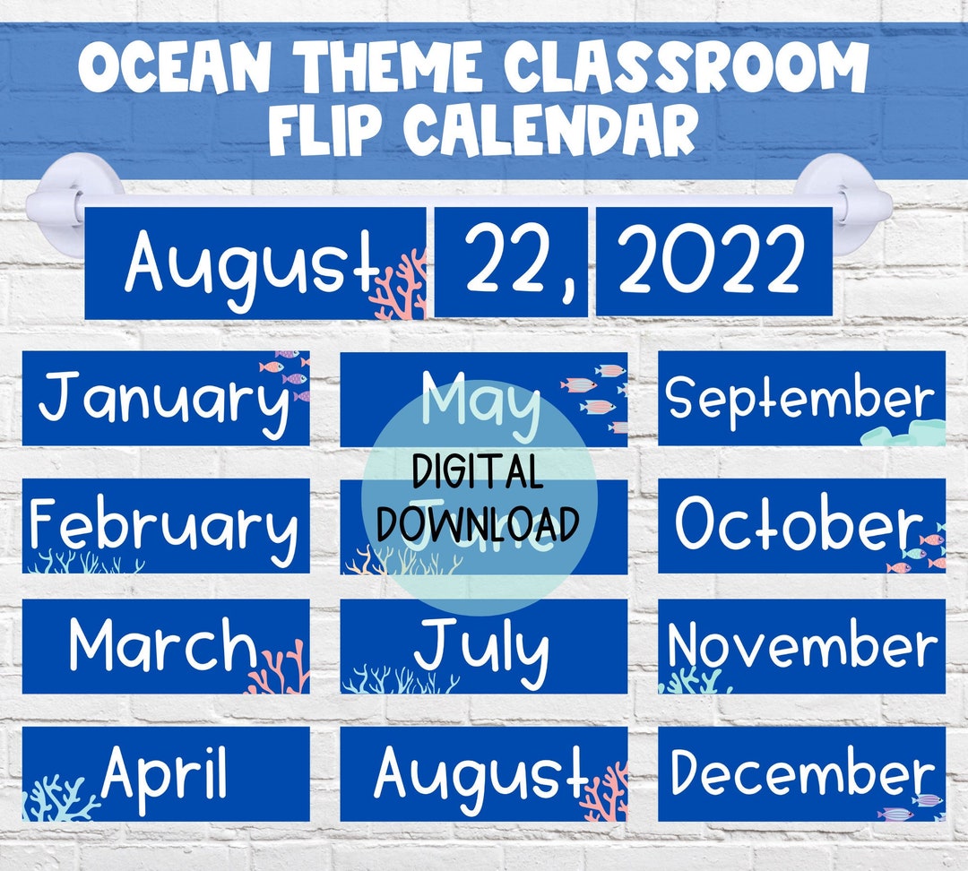 Ocean Theme Classroom Flip Calendar | DIGITAL DOWNLOAD | Printable ...
