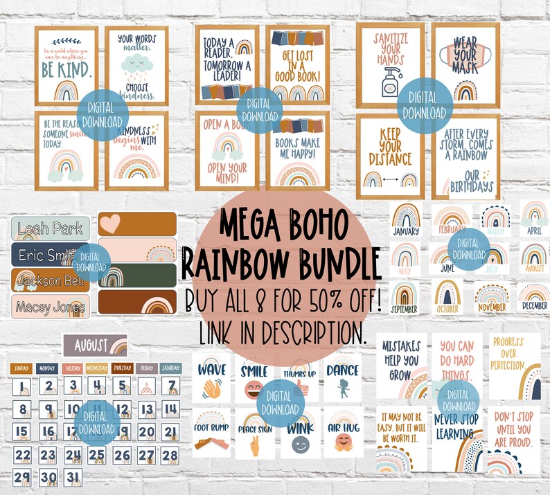 Boho Rainbow Theme Kindness Signs Set of 4 | Kindness Matter Signs ...