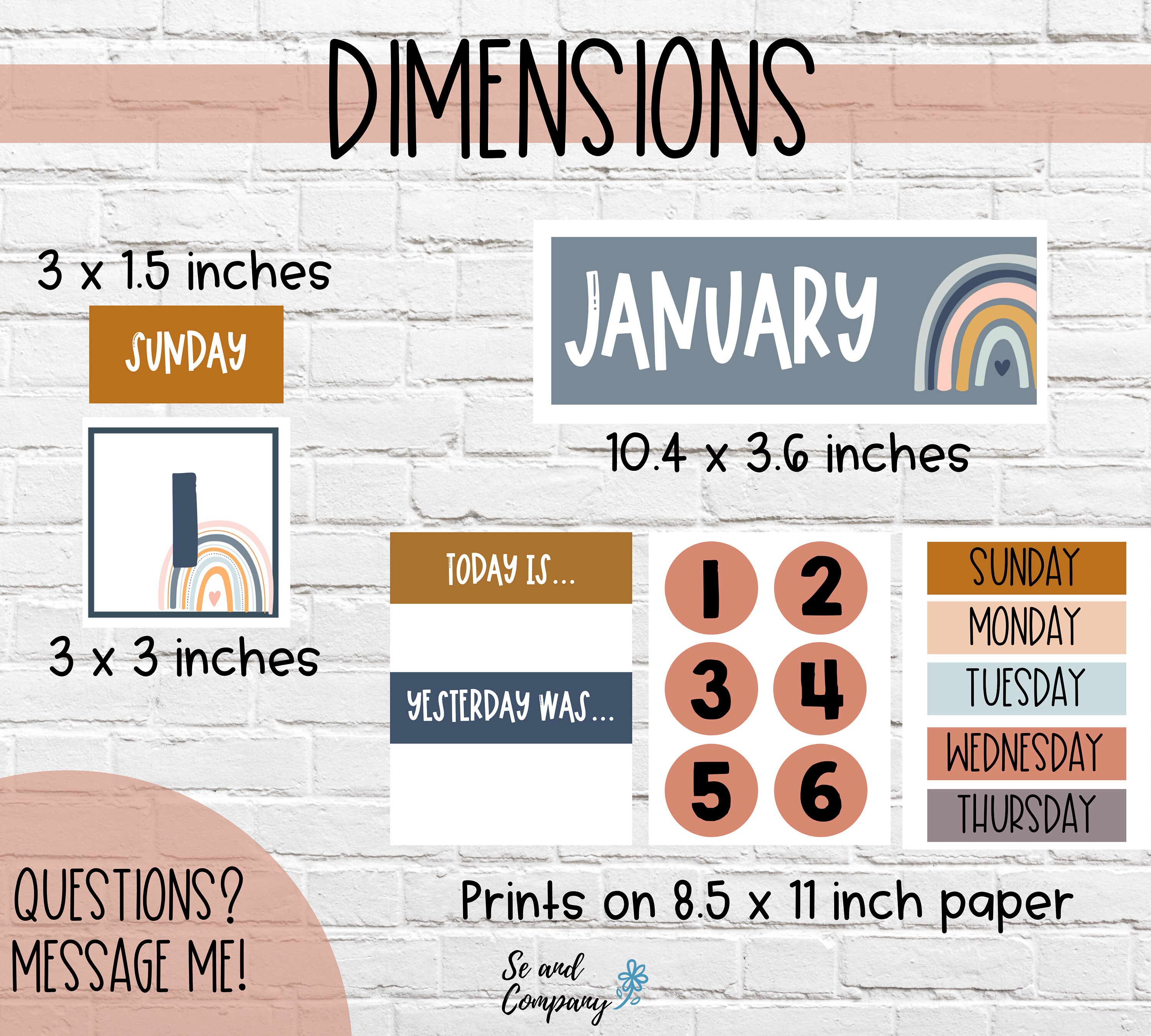Boho Rainbow Classroom Calendar Set DIGITAL DOWNLOAD | Etsy