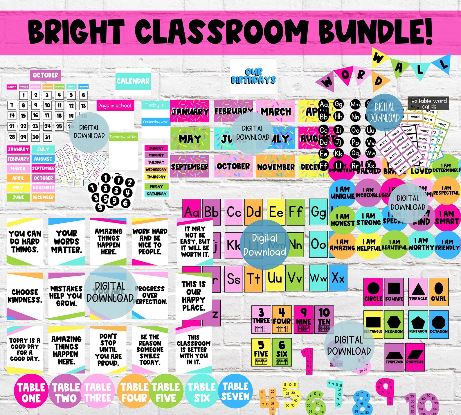 Bright Classroom Decor BUNDLE DIGITAL DOWNLOAD Printable - Etsy