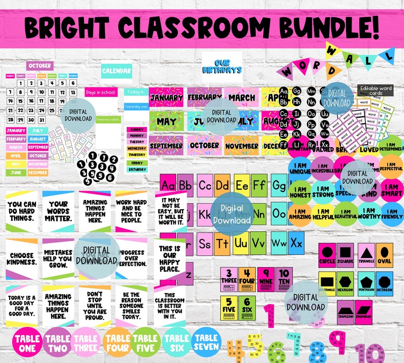 Bright Classroom Decor BUNDLE DIGITAL DOWNLOAD Printable - Etsy