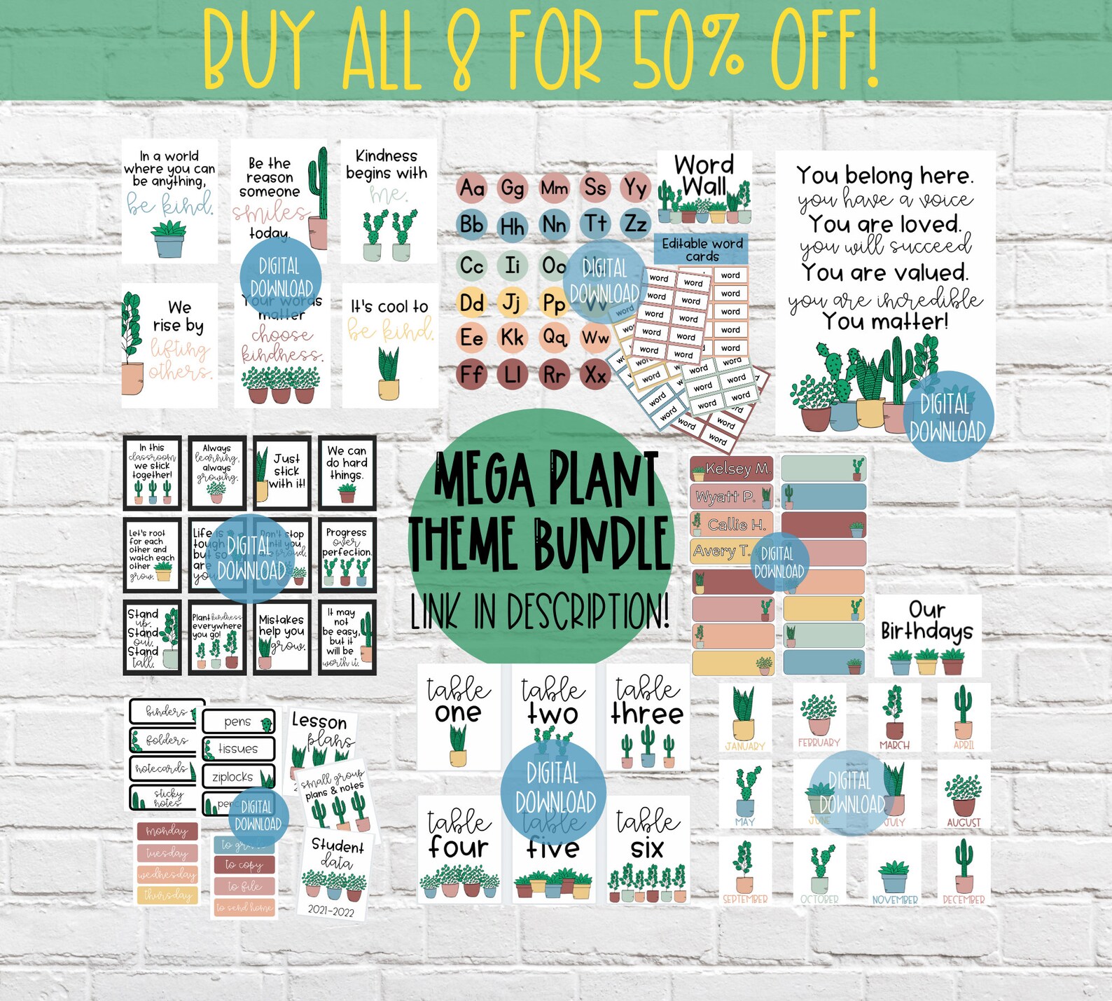 Plant Theme Name Tags EDITABLE on Google Slides School - Etsy