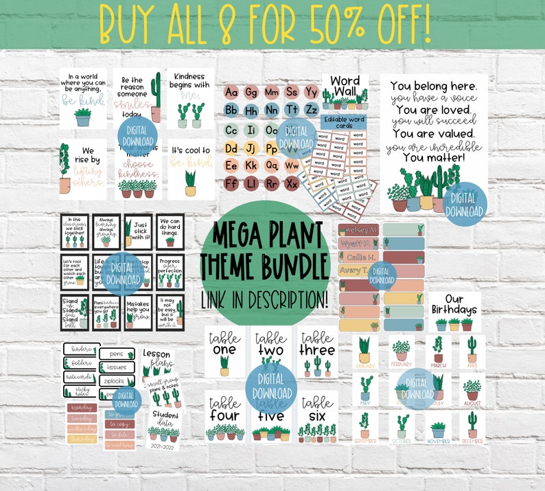 Plant Theme Name Tags EDITABLE on Google Slides School | Etsy