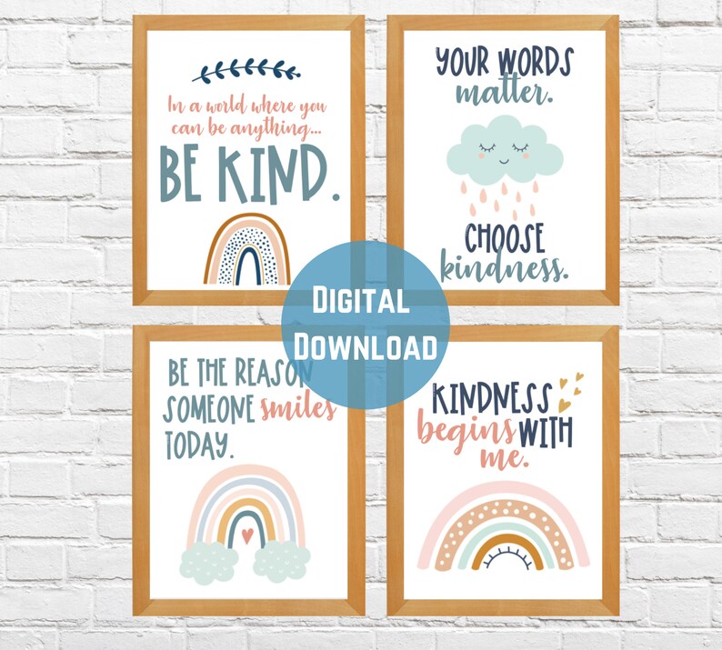 Boho Rainbow Theme Kindness Signs Set of 4 | Kindness Matter Signs ...