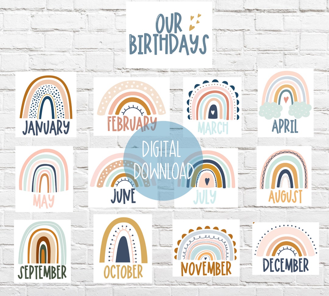 Boho Rainbow Birthday Display | Classroom Monthly Birthday Chart ...