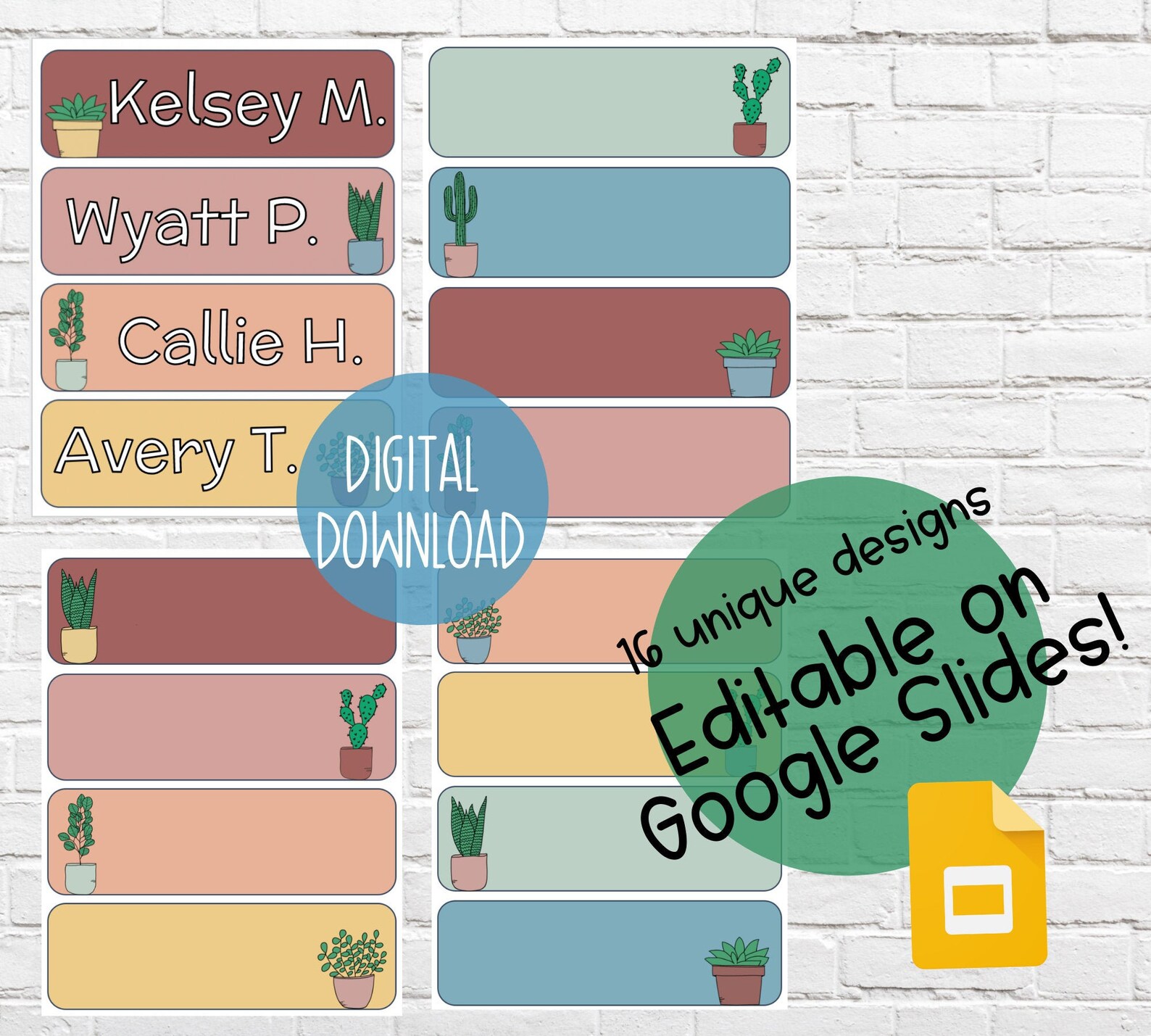 Plant Theme Name Tags EDITABLE on Google Slides School - Etsy