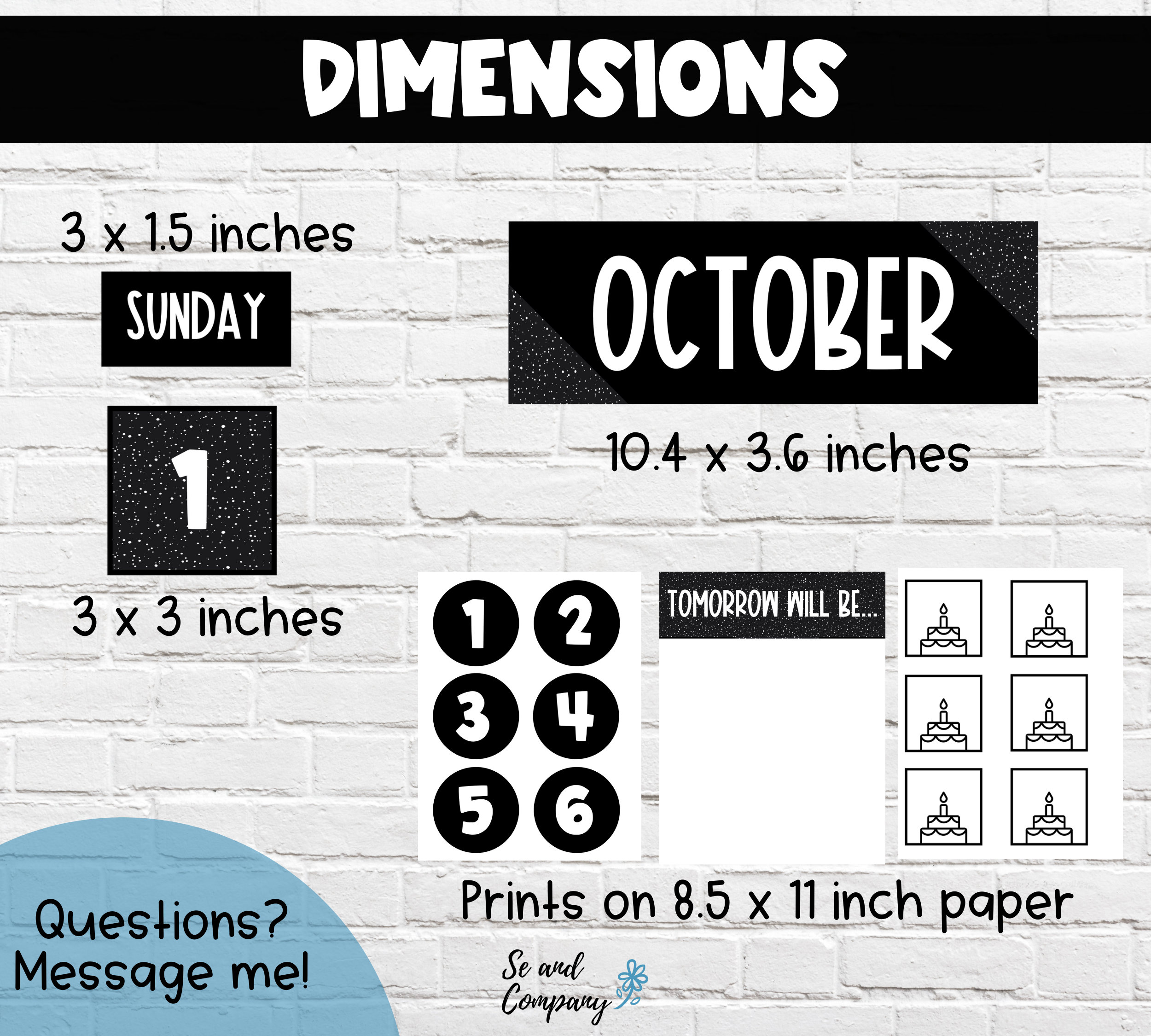 Black and White Spotty Classroom Calendar | DIGITAL DOWNLOAD ...