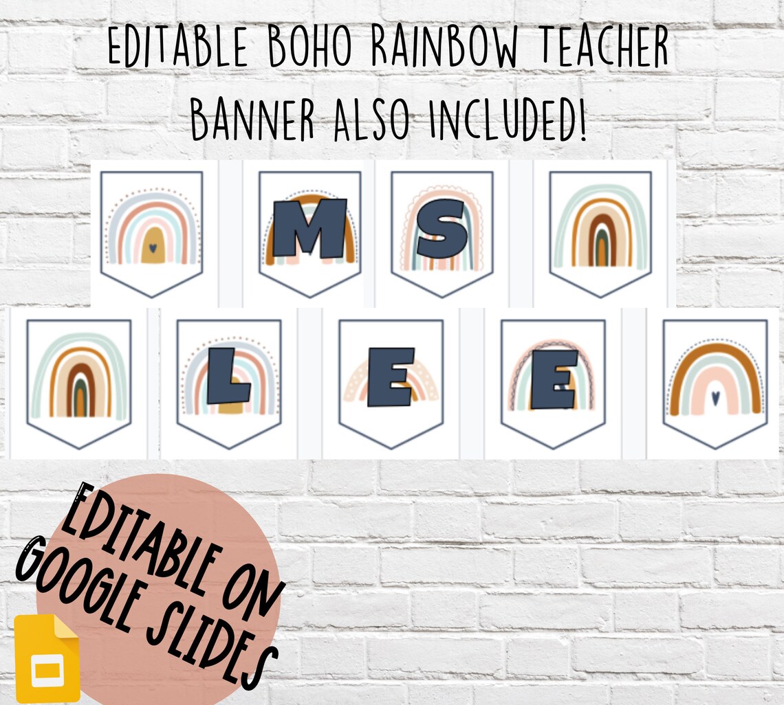 Boho Rainbow Theme Name Tags EDITABLE on Google Slides - Etsy