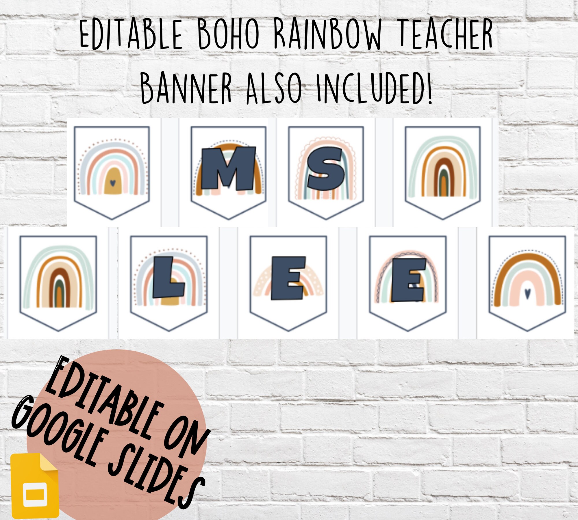 Boho Rainbow Theme Name Tags EDITABLE on Google Slides - Etsy