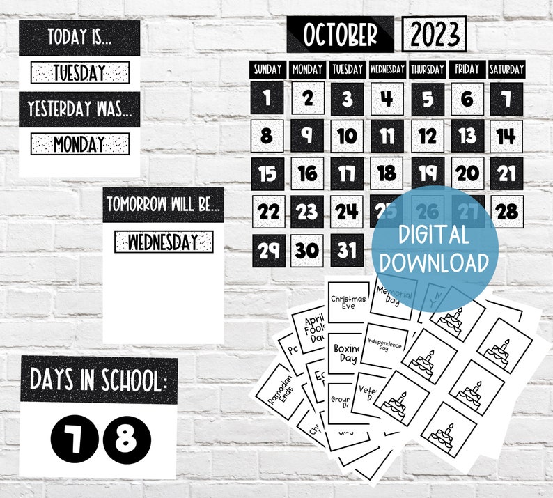 Black and White Spotty Classroom Calendar | DIGITAL DOWNLOAD ...