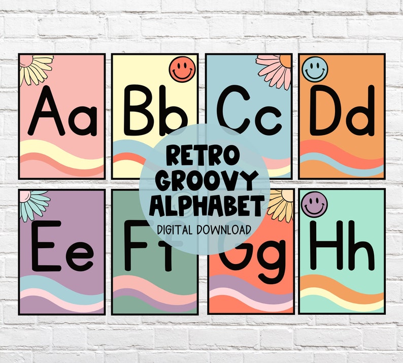 Retro Groovy Alphabet Chart Boho Retro Alphabet Display | Etsy