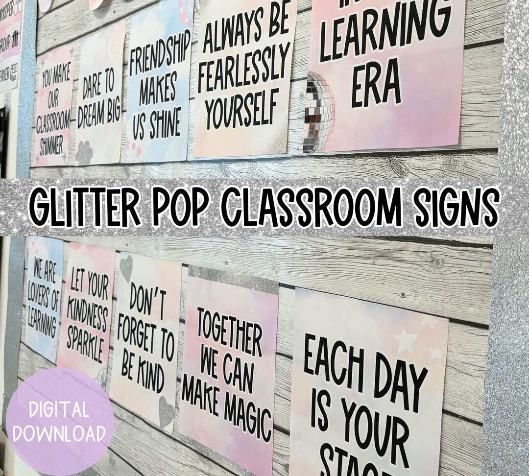 Glitter Pop Classroom Signs | DIGITAL DOWNLOAD | Pastel Clouds Shimmer ...