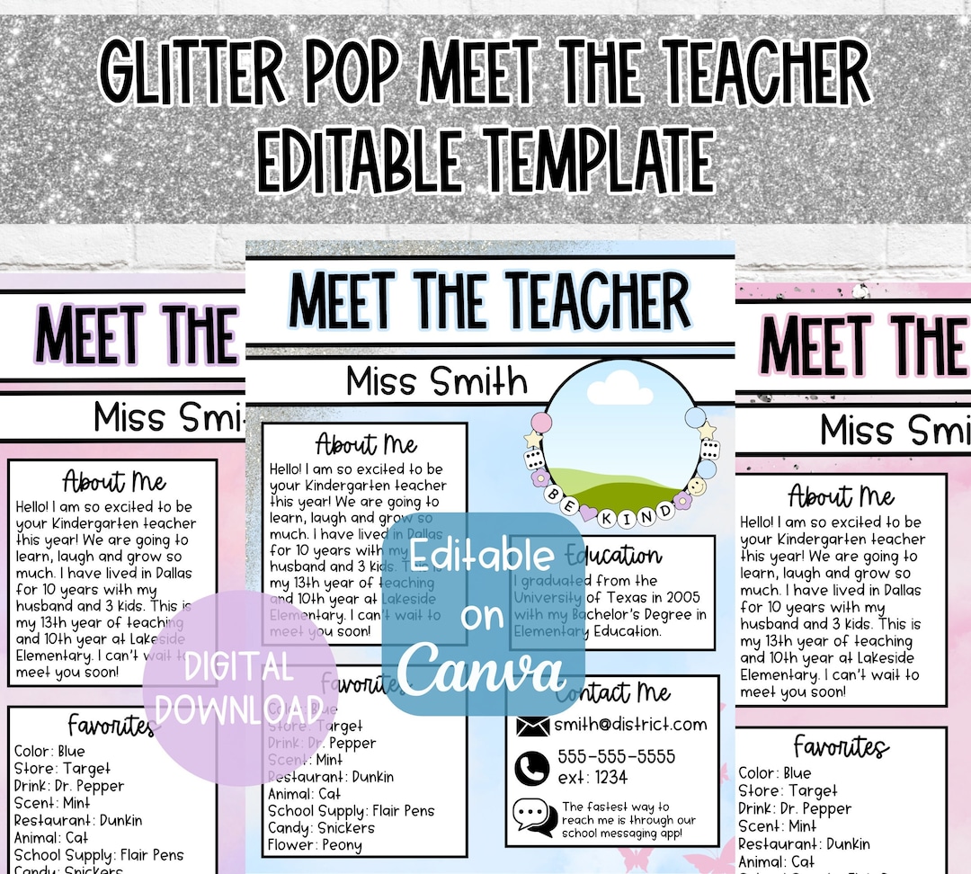Meet the Teacher Template: Glitter Pop | Editable on Canva | DIGITAL ...