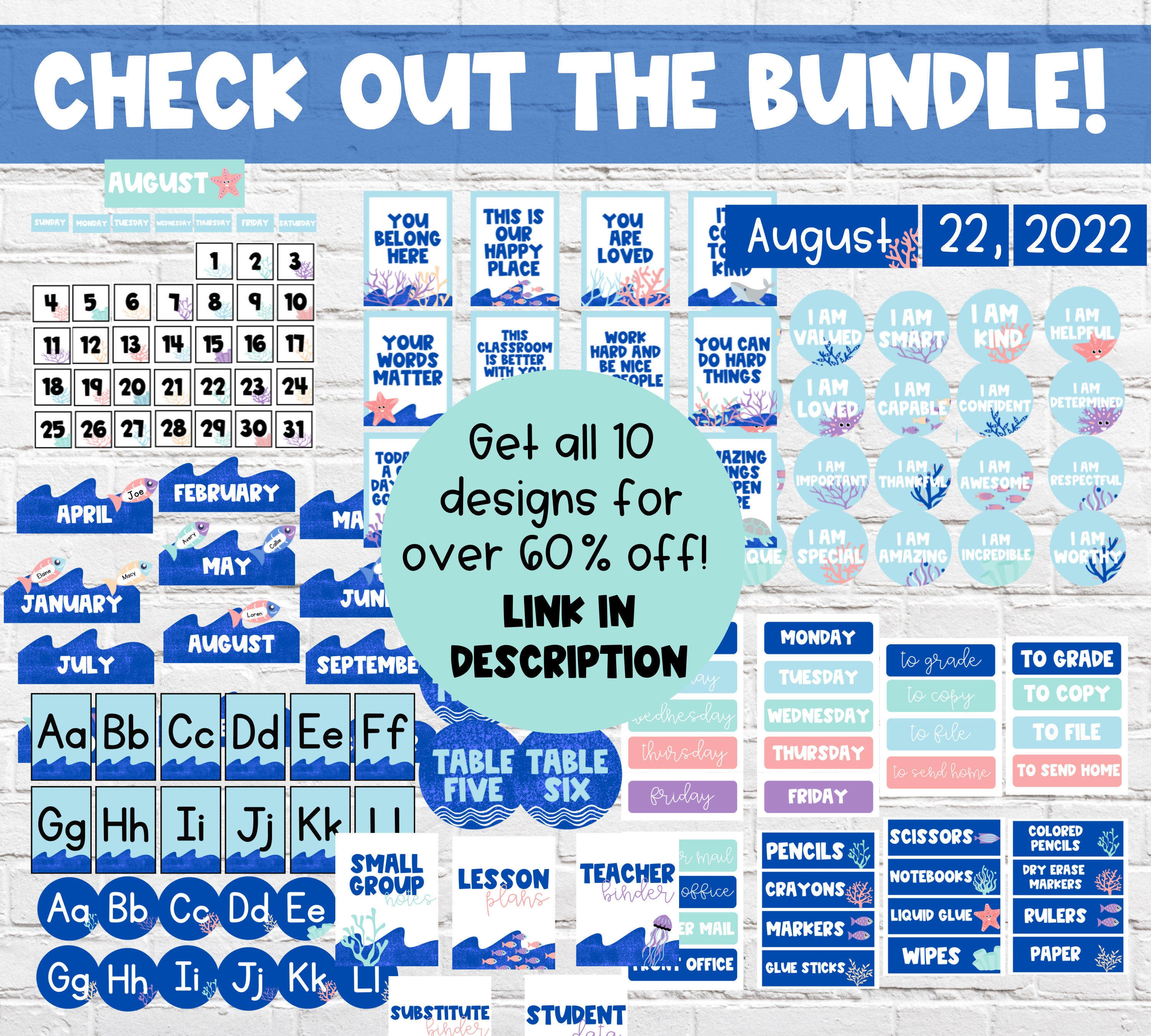 Ocean Theme Classroom Calendar DIGITAL DOWNLOAD Printable - Etsy