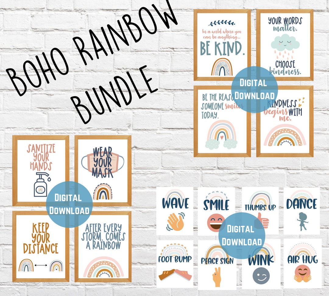 Boho Rainbow Classroom Theme BUNDLE Classroom Safety Signs Social ...